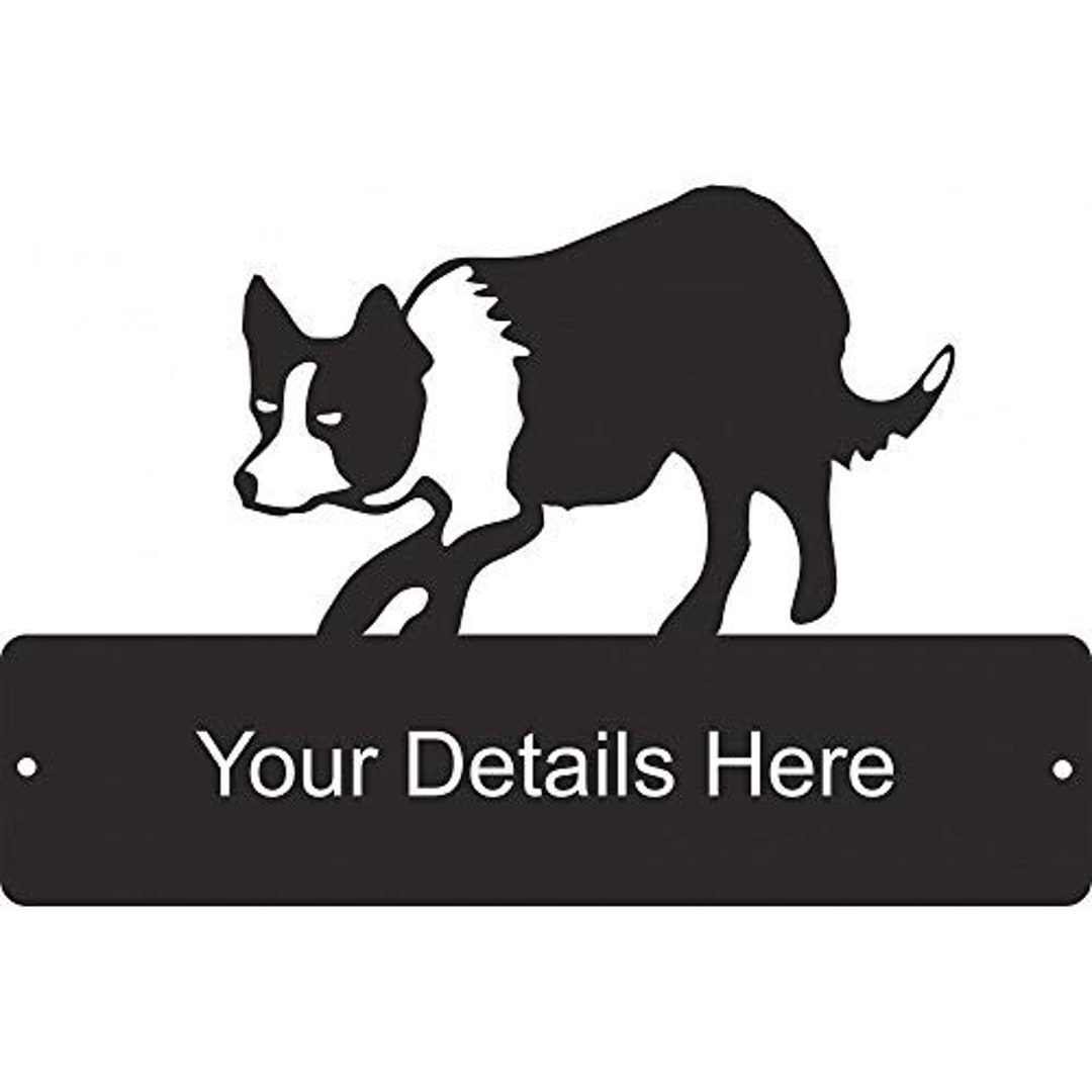 Border Collie Rectangular Gate Plaque - Outdoor Garden Fence Sign Black ...