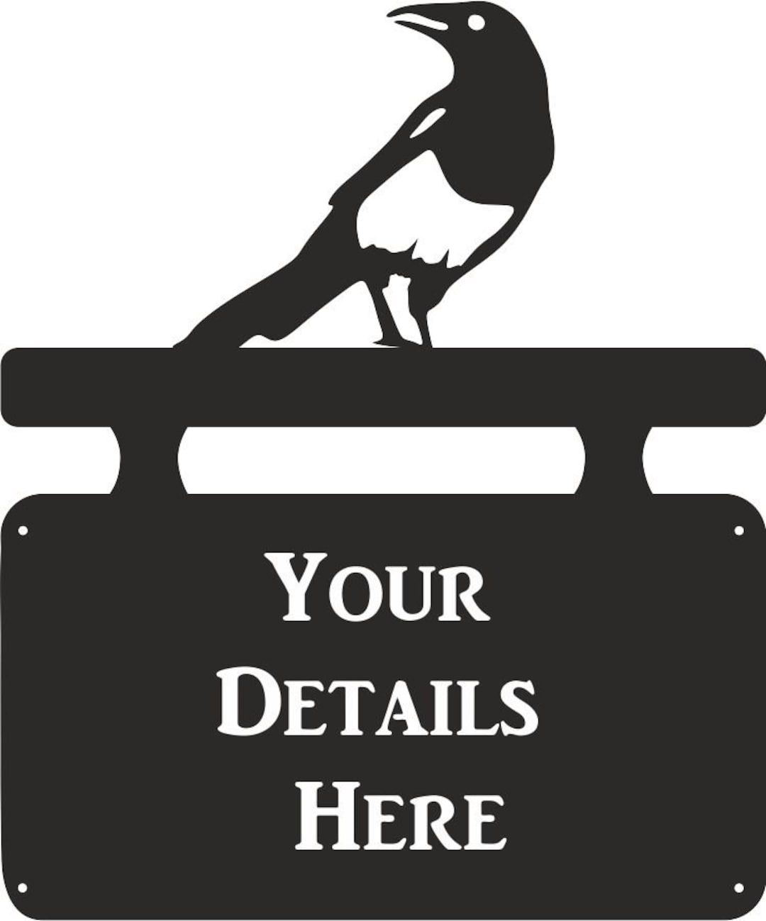 Magpie House Name Feature Plaque Outdoor Hanging Metal Black House Sign ...
