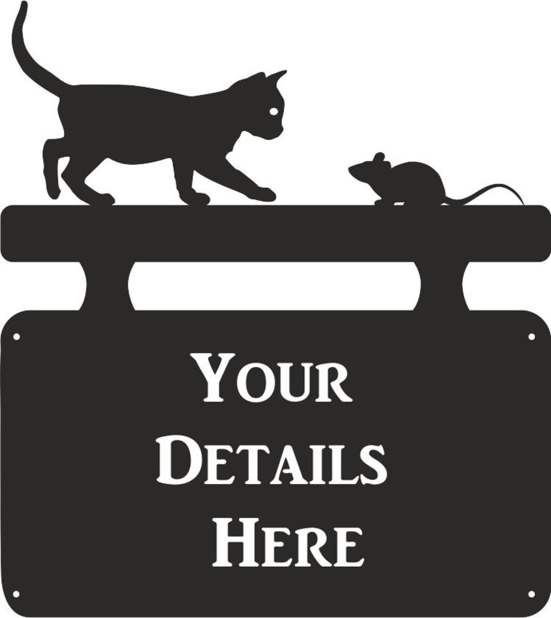 Cat and Mouse House Name Feature Plaque Outdoor Hanging Metal Black ...