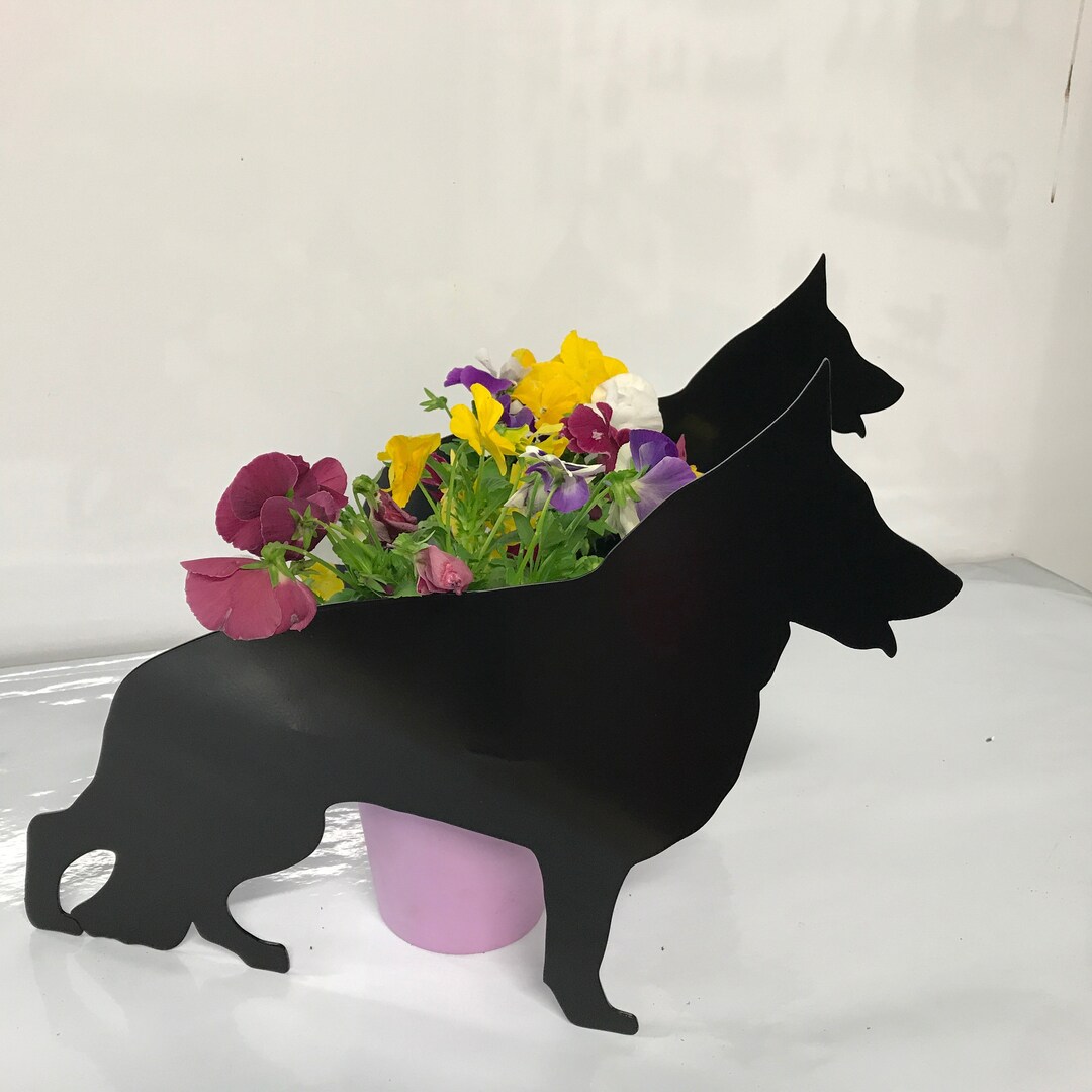 German Shepherd Garden Planter Metal Outdoor Black Garden Ornament ...