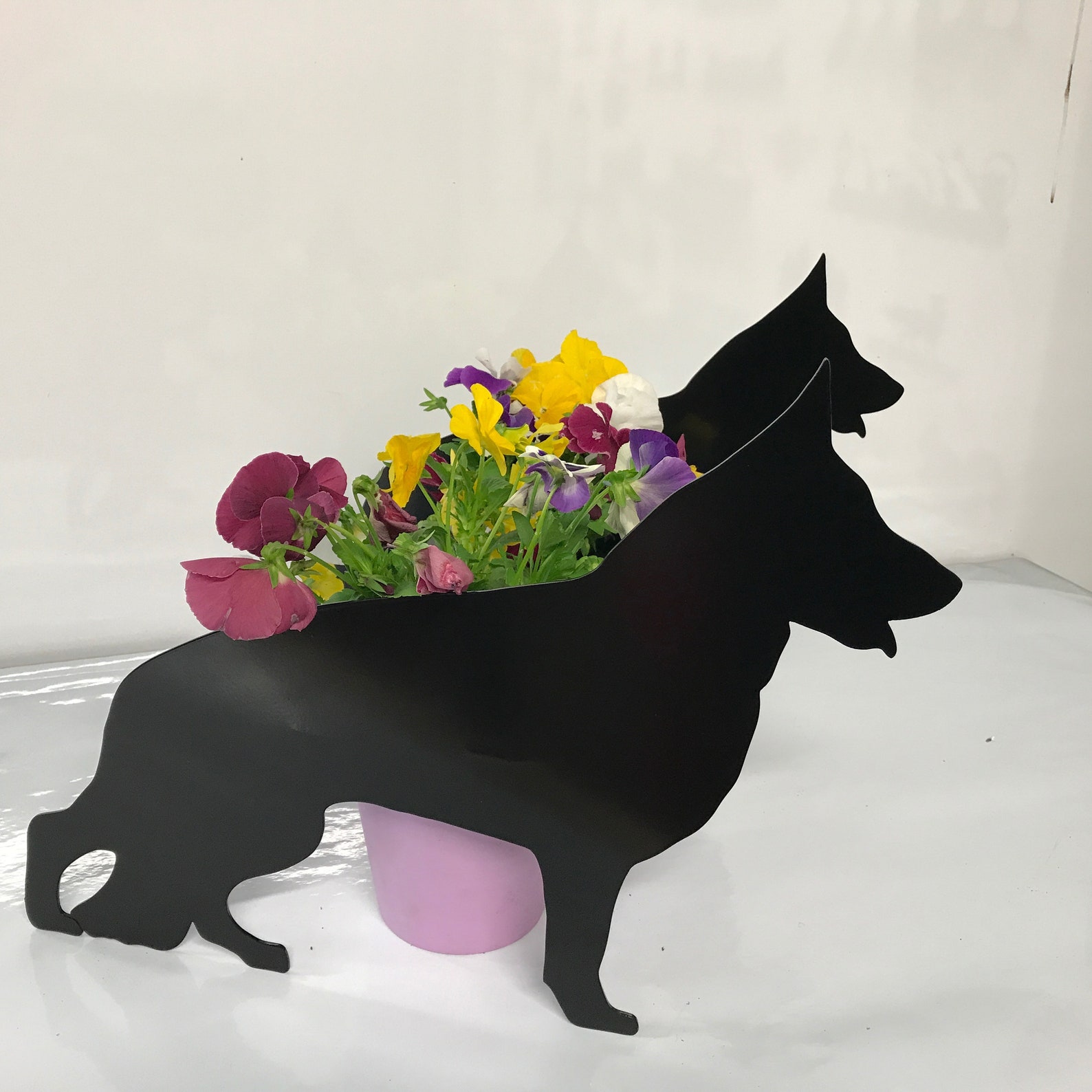 German Shepherd Garden Planter Metal Outdoor Black Garden | Etsy