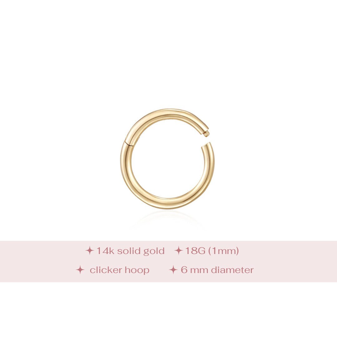 14k Solid Gold Clicker Hoop, Gold Hinged Clicker Hoop, 5MM Solid Gold ...