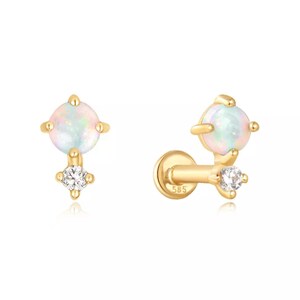 14k Solid Gold Labret Piercings, Opal Labret Piercing, Solid Gold ...