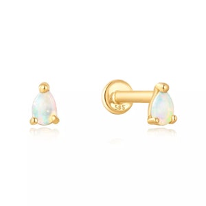14k Solid Gold Labret Piercings, Opal Labret Piercing, Solid Gold ...