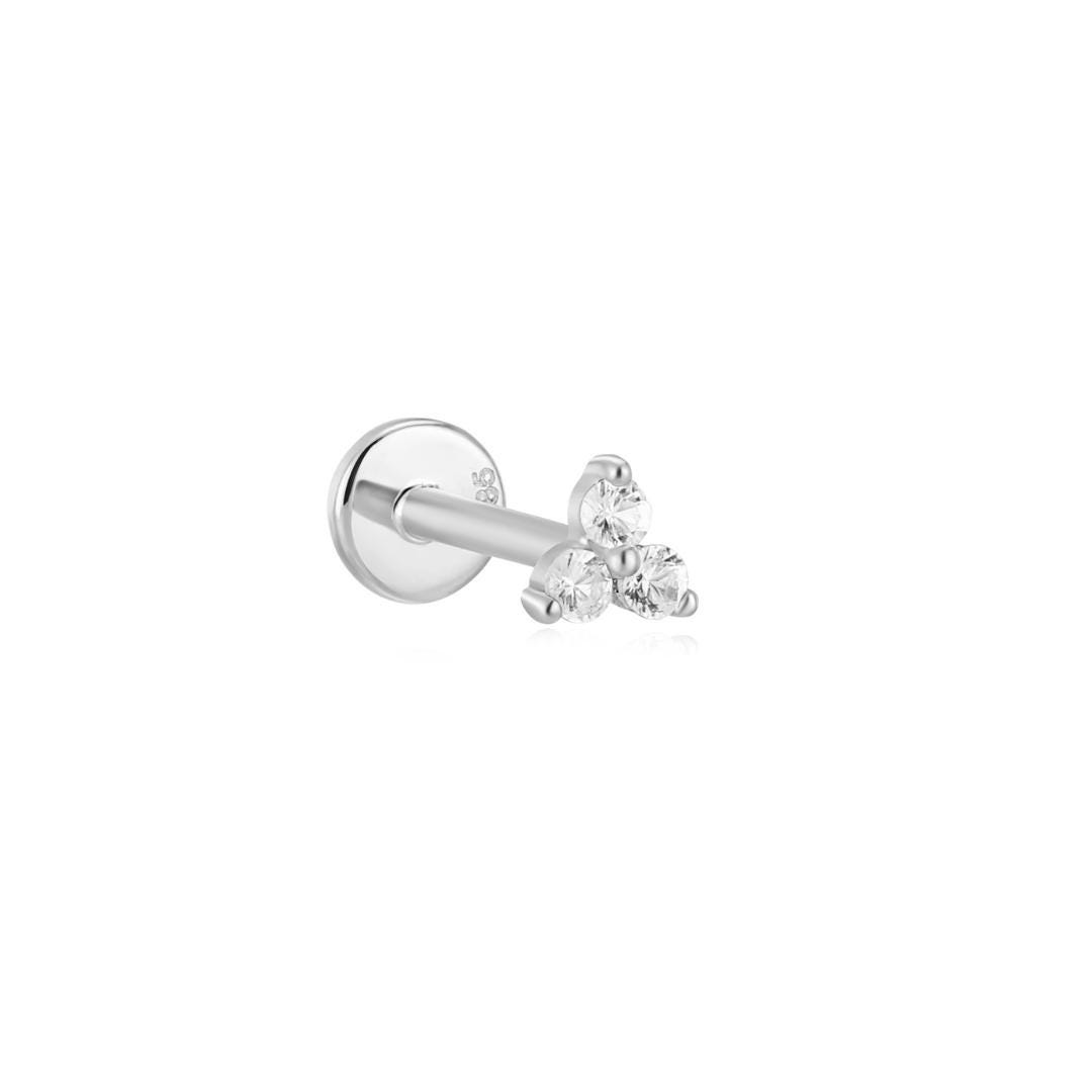 14k Solid White Gold Trio Stud Labret, White Gold Flatback Stud, Solid ...