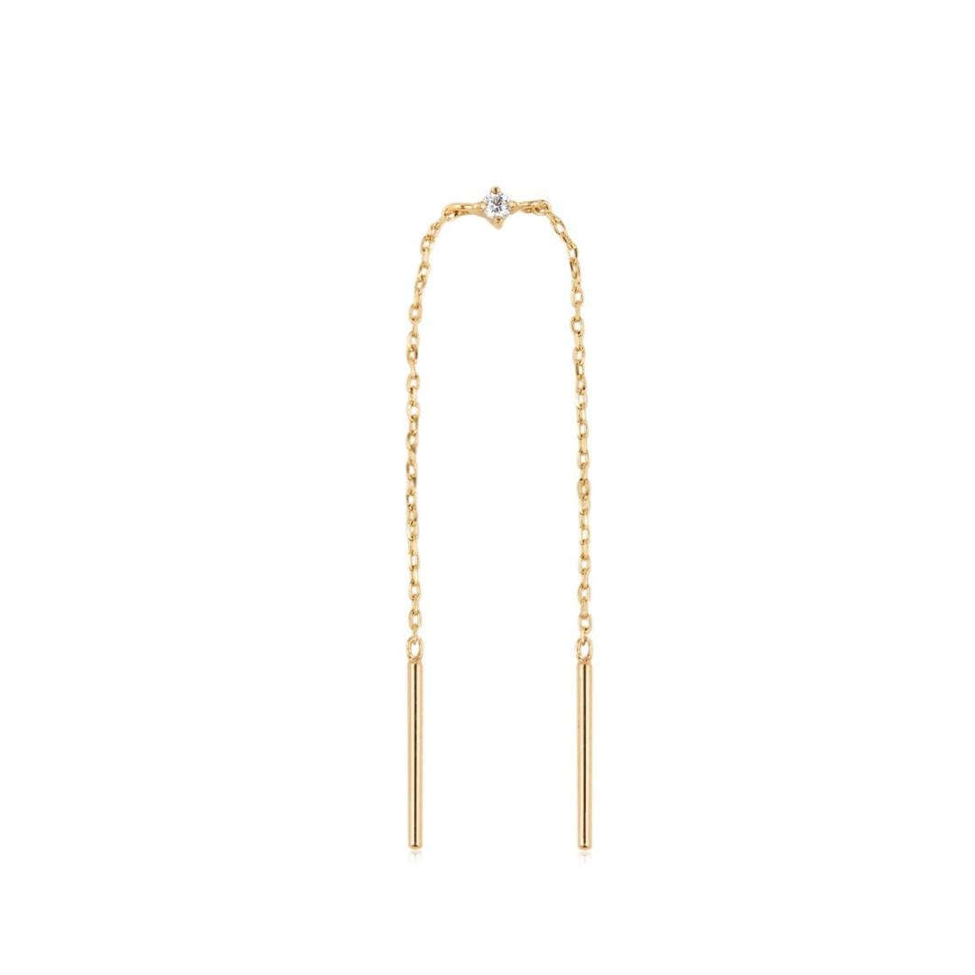 14k Solid Gold Chain Threader Earring, Long Chain Earrings, Delicate ...