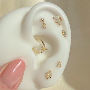 14k Solid Gold Labret Piercing, Opal Tear Drop Stud Earring, Opal Flat Back, Tragus Helix Opal ...