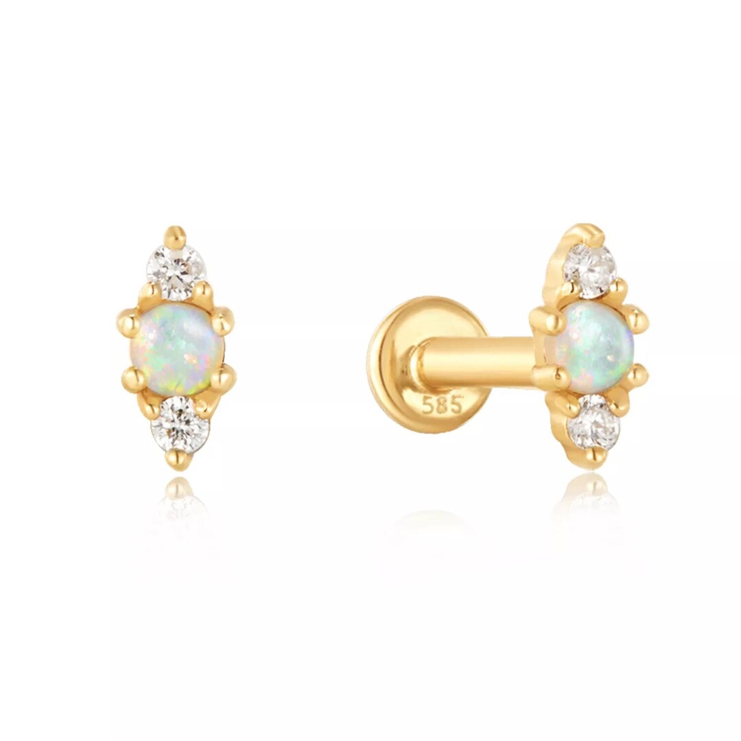 14k Solid Gold Labret Piercing Opal Helix Piercing Dainty - Etsy