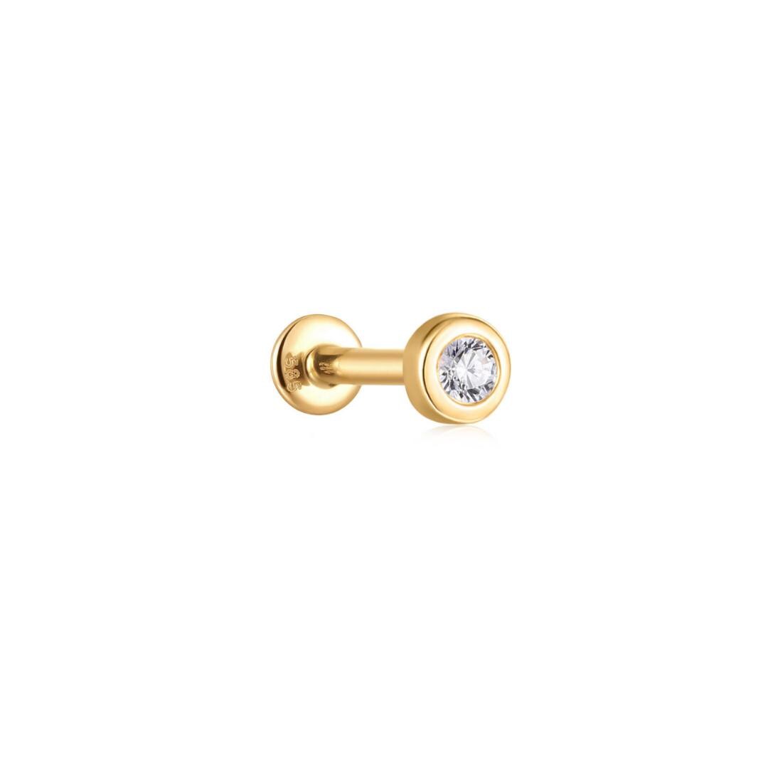14k Solid Gold Diamond Labret Stud, Solid Gold Stud Earring, Flat Back ...