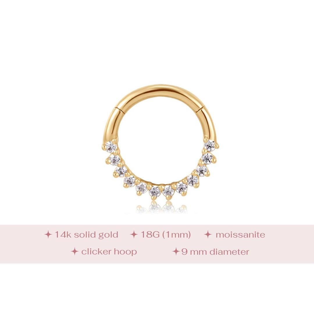 14k Solid Gold Diamond Daith Hoop, Real Gold Daith Piercing, Gold ...