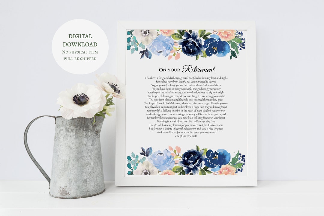 Printable Retirement Poem - Retired Teacher Gift - Retirement Gift ...