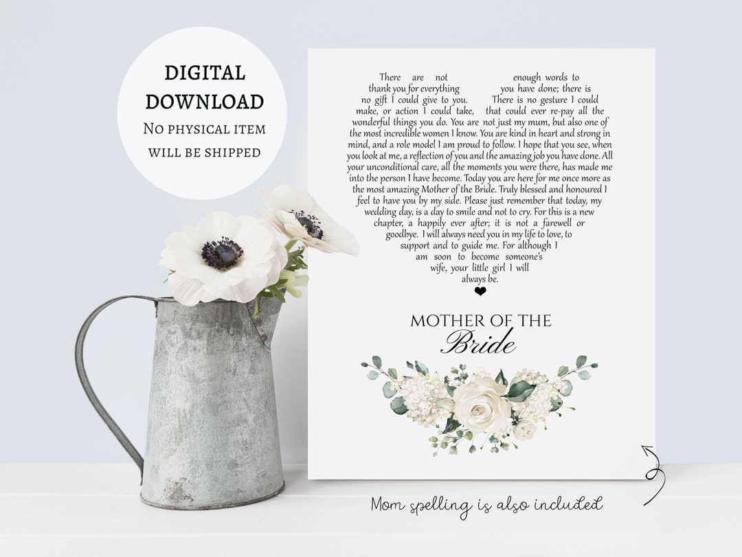 Printable Mother of the Bride Print Mother of the Bride Poem Mother of ...
