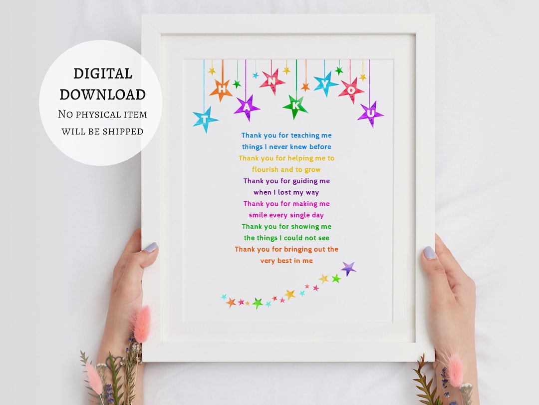 Printable Thank You Teacher Gift - End of Term Gift - Teacher Poem ...
