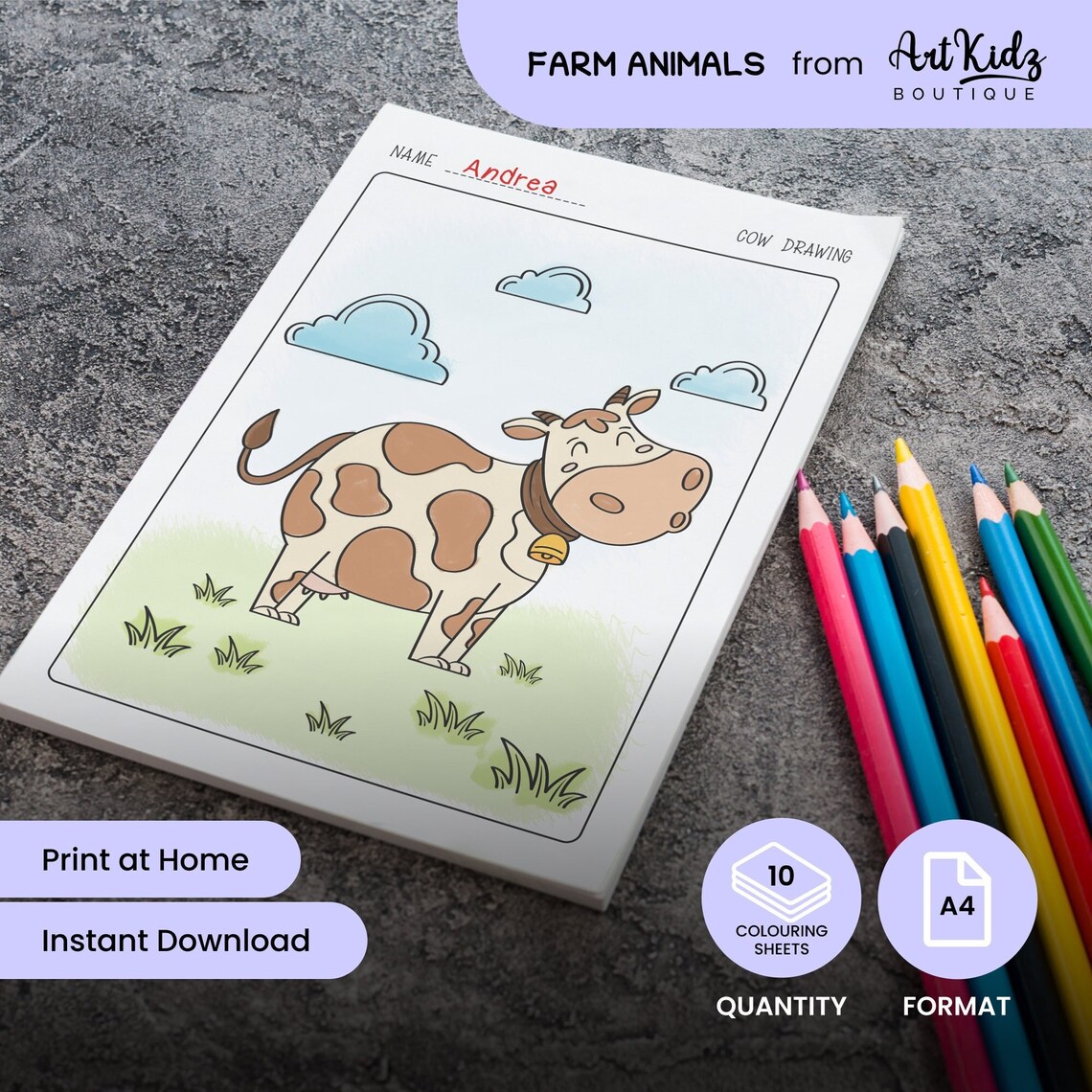 Farm Animal Coloring Pages for Kids, Farm Activity Sheet, Homeschool ...