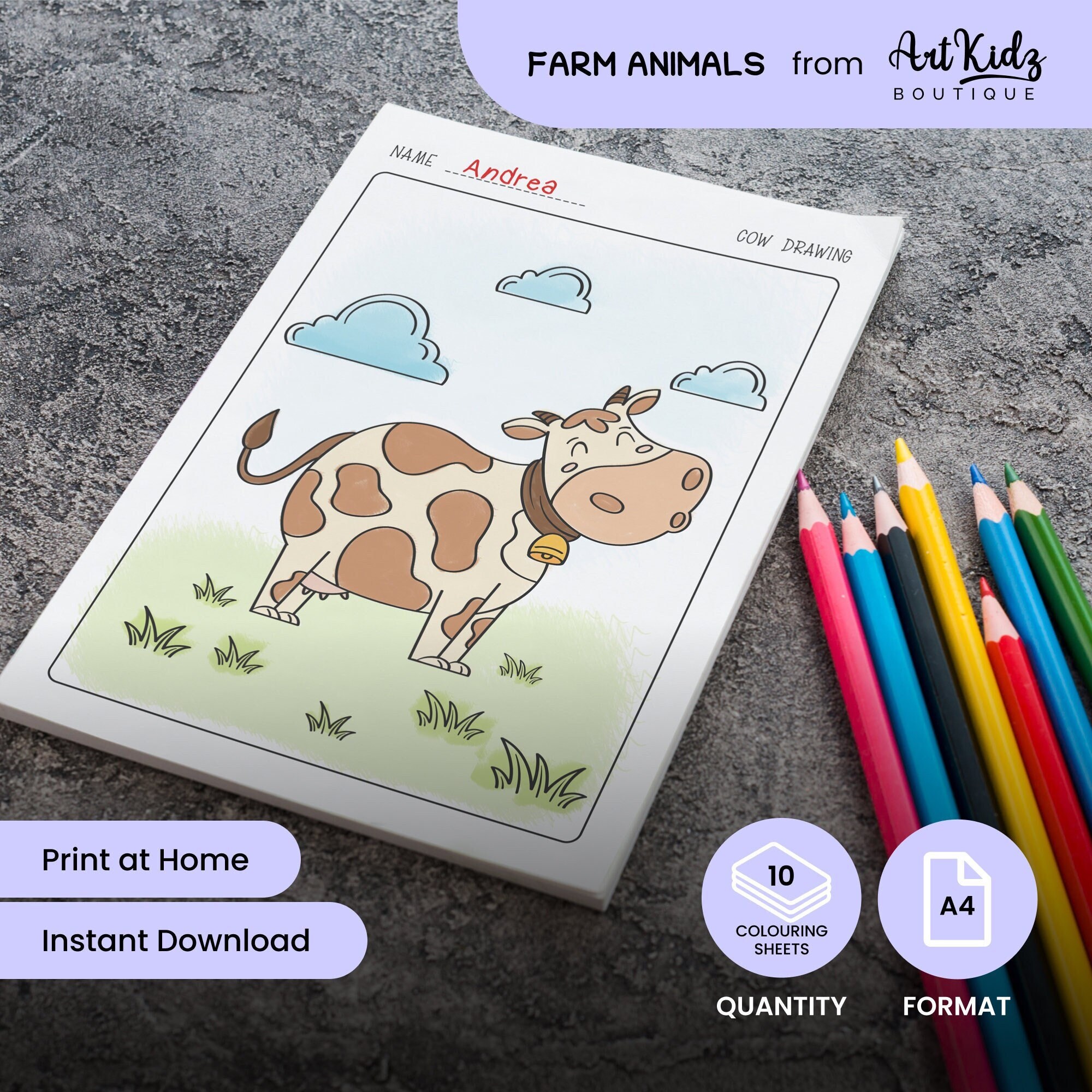 Farm Animal Coloring Pages for Kids, Farm Activity Sheet, Homeschool ...