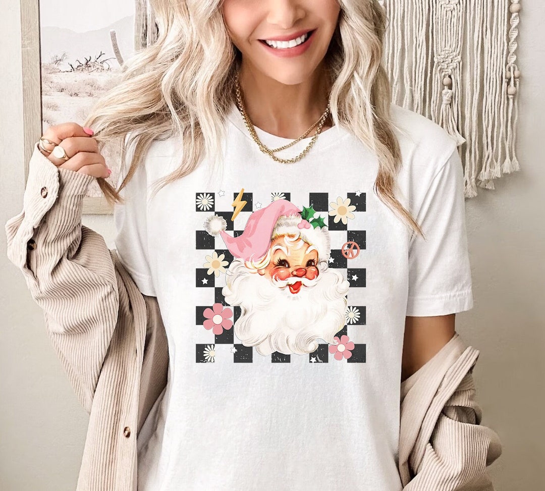 Checkered Santa Claus Sublimation PNG Design, Retro Santa Print Sweater Sublimation, Retro Santa ...