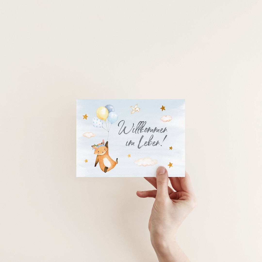 Congratulations Card Baby Boho Love Boy Fox - Etsy