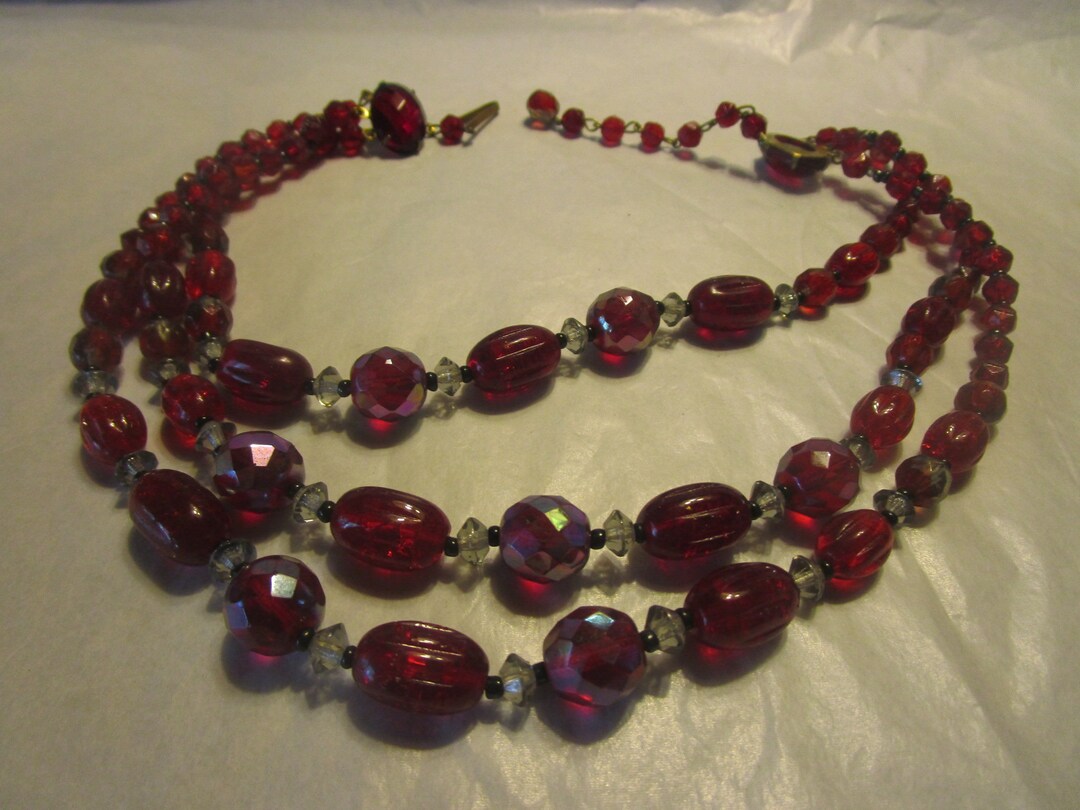 Nice Antique West Germany Red Glass 3 Strand Necklace - Etsy