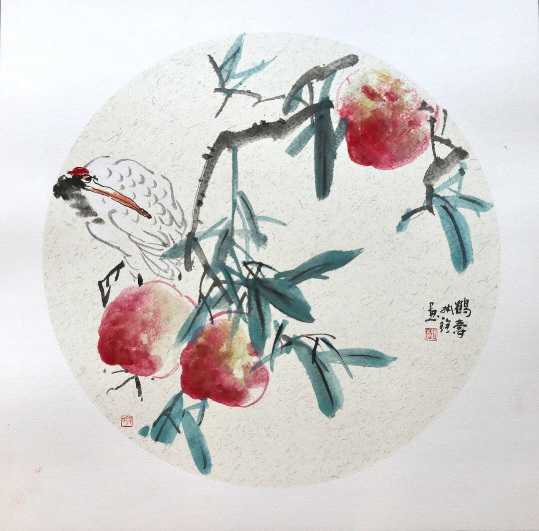 Original Chinese Ink Painting of he Shou鹤寿,hand Painting,chinese Art ...