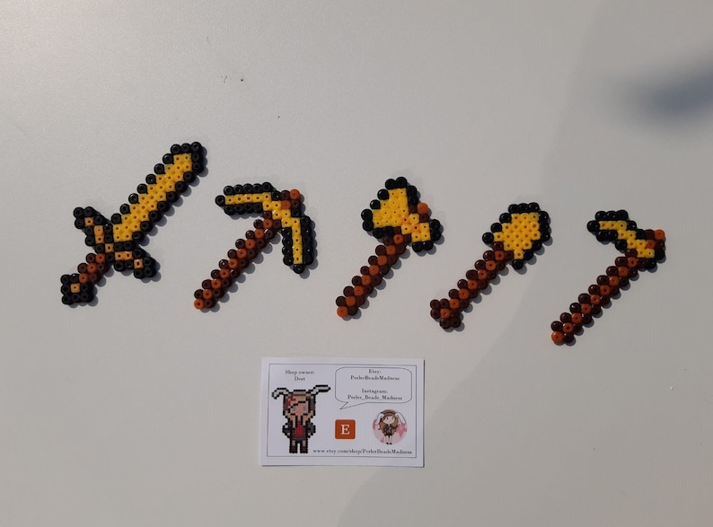Minecraft Tools Perler Beads Art, Handmade Pixel Art, Magnet, Accessory ...
