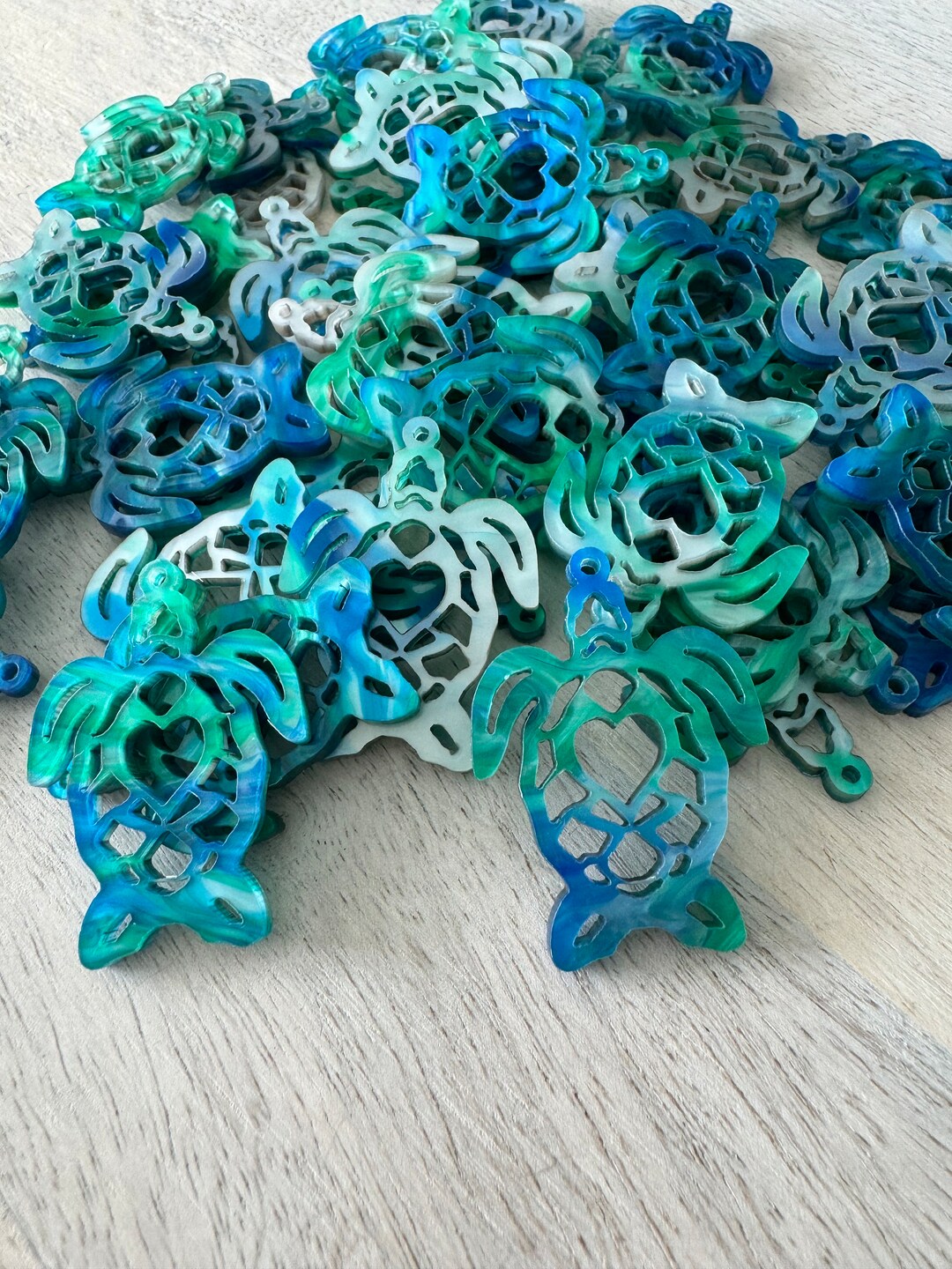 Sea Turtles-blue and Green Marble, Acrylic Earring Blanks, Marbled ...