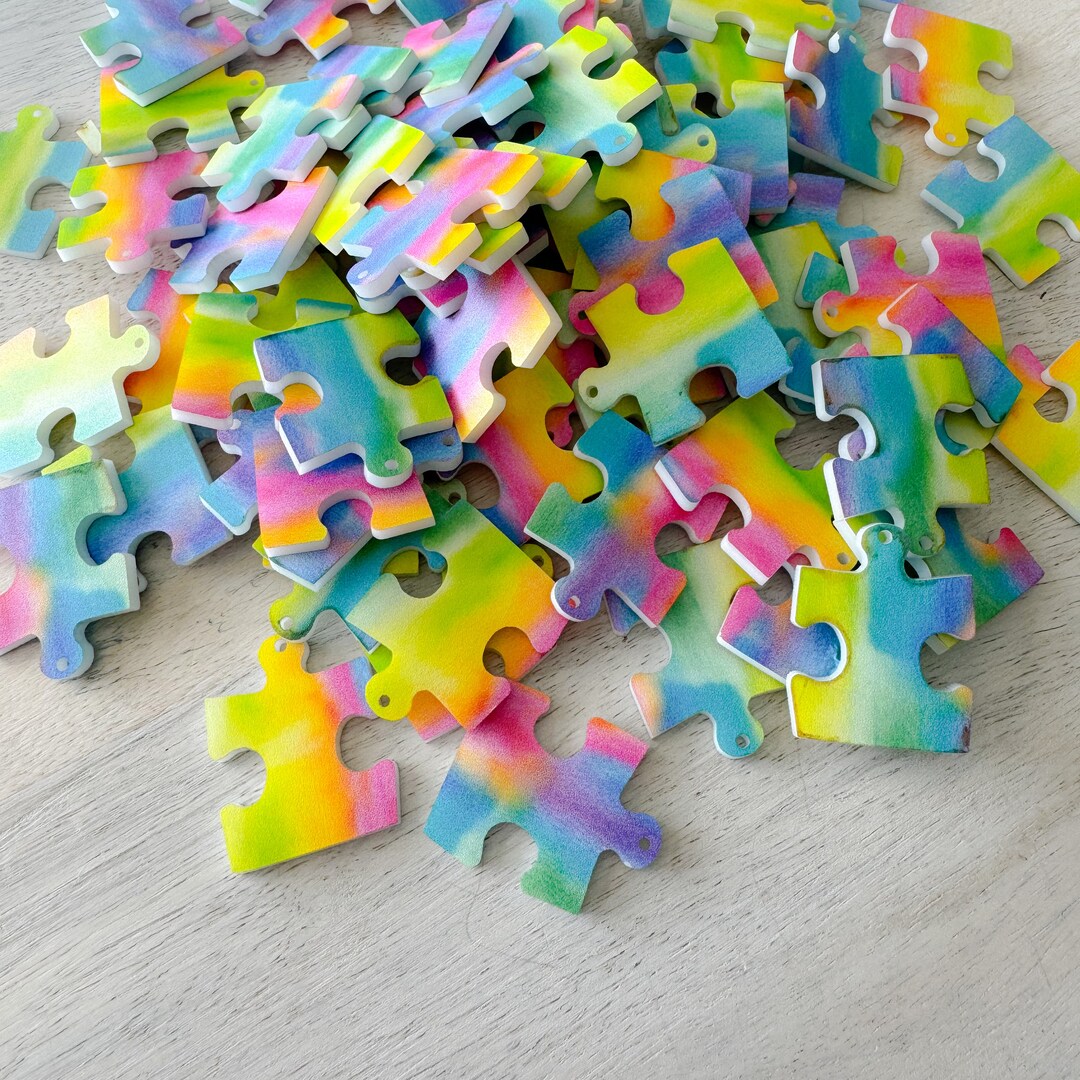 Rainbow Puzzle Piece Earring Blank, Acrylic Autism Awareness Earrings ...