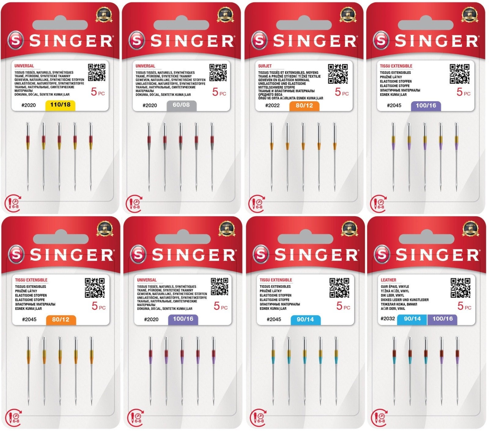 Singer Sewing Machine Needles 2020 for Fabrics and 2045 for Knit ...