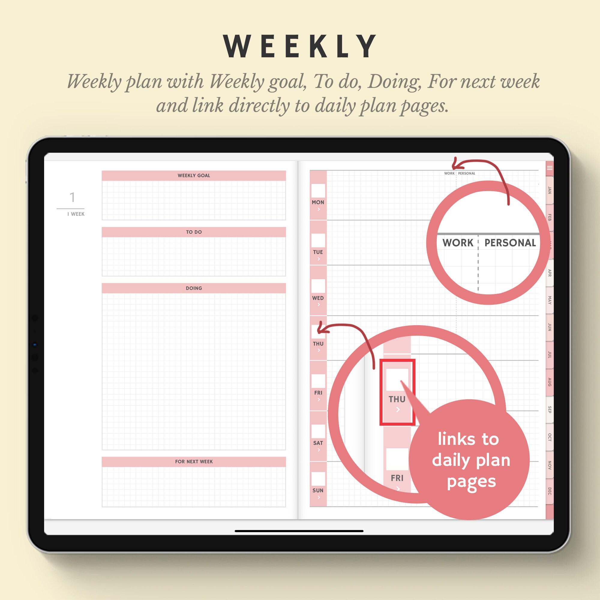 Undated Pink Business Digital Planner 410 pages Sunday Strat - Etsy