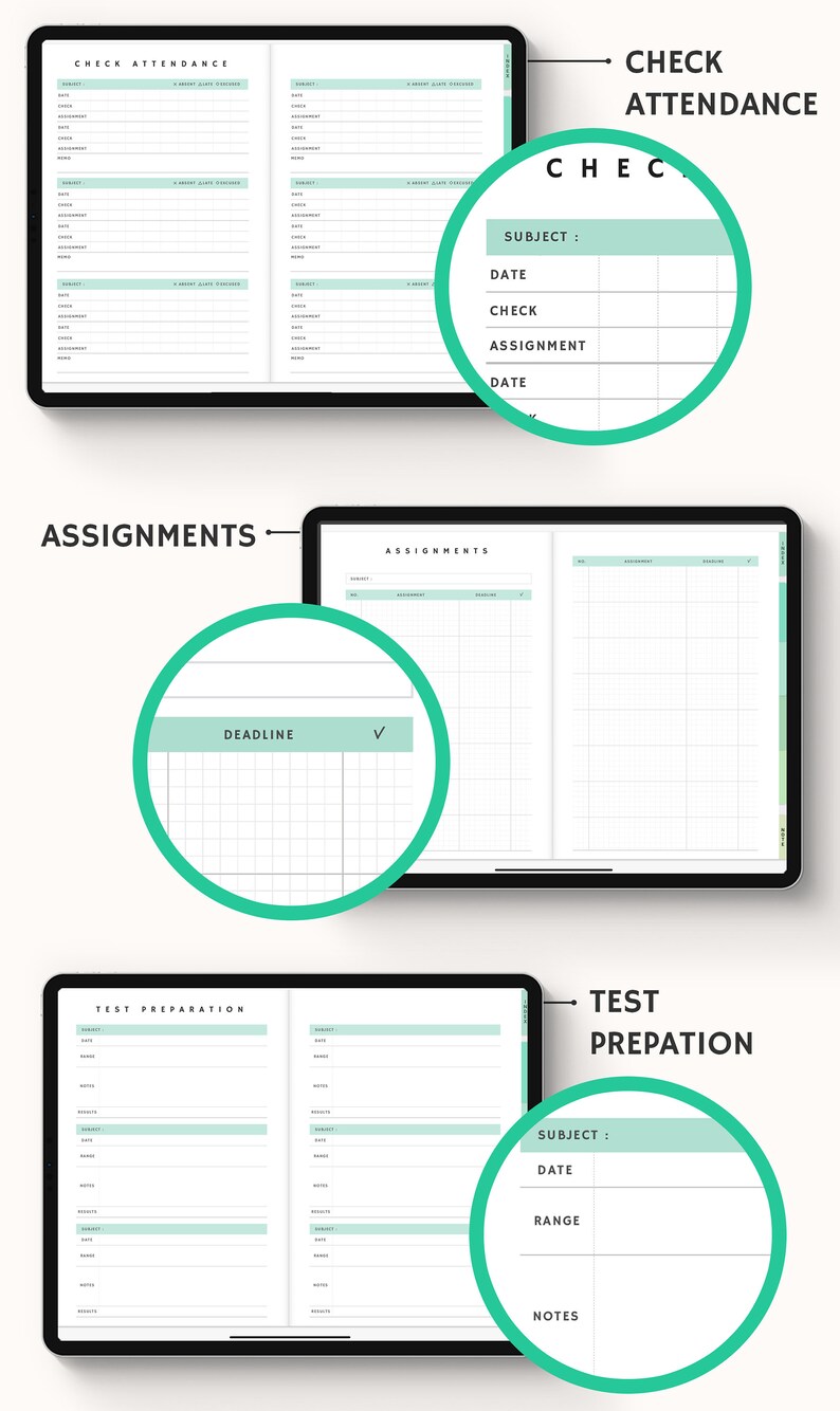 Undated Mint Student Digital Planner 149 pages Sunday strat | Etsy