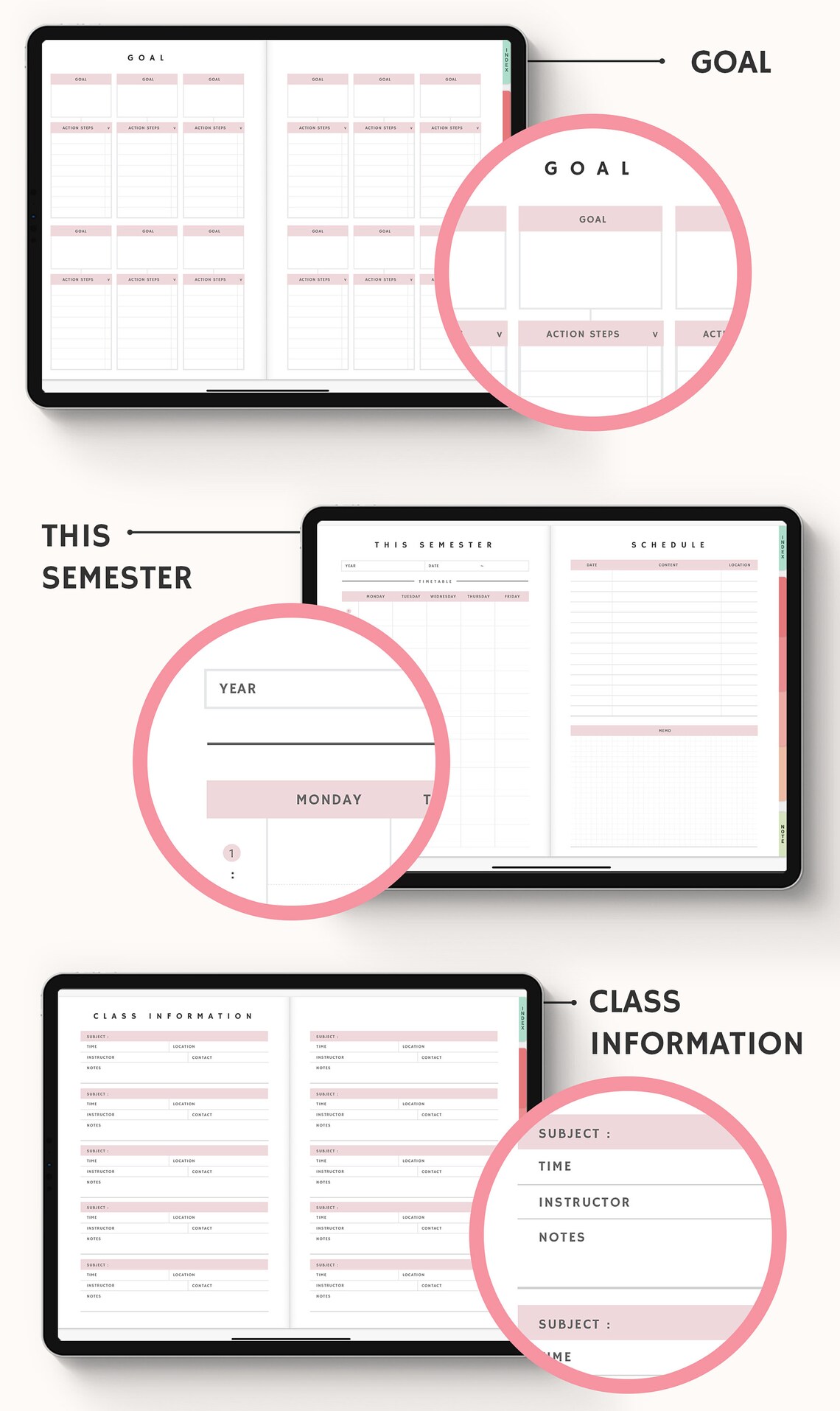 Undated Pink Student Digital Planner 149 pages Sunday Strat - Etsy