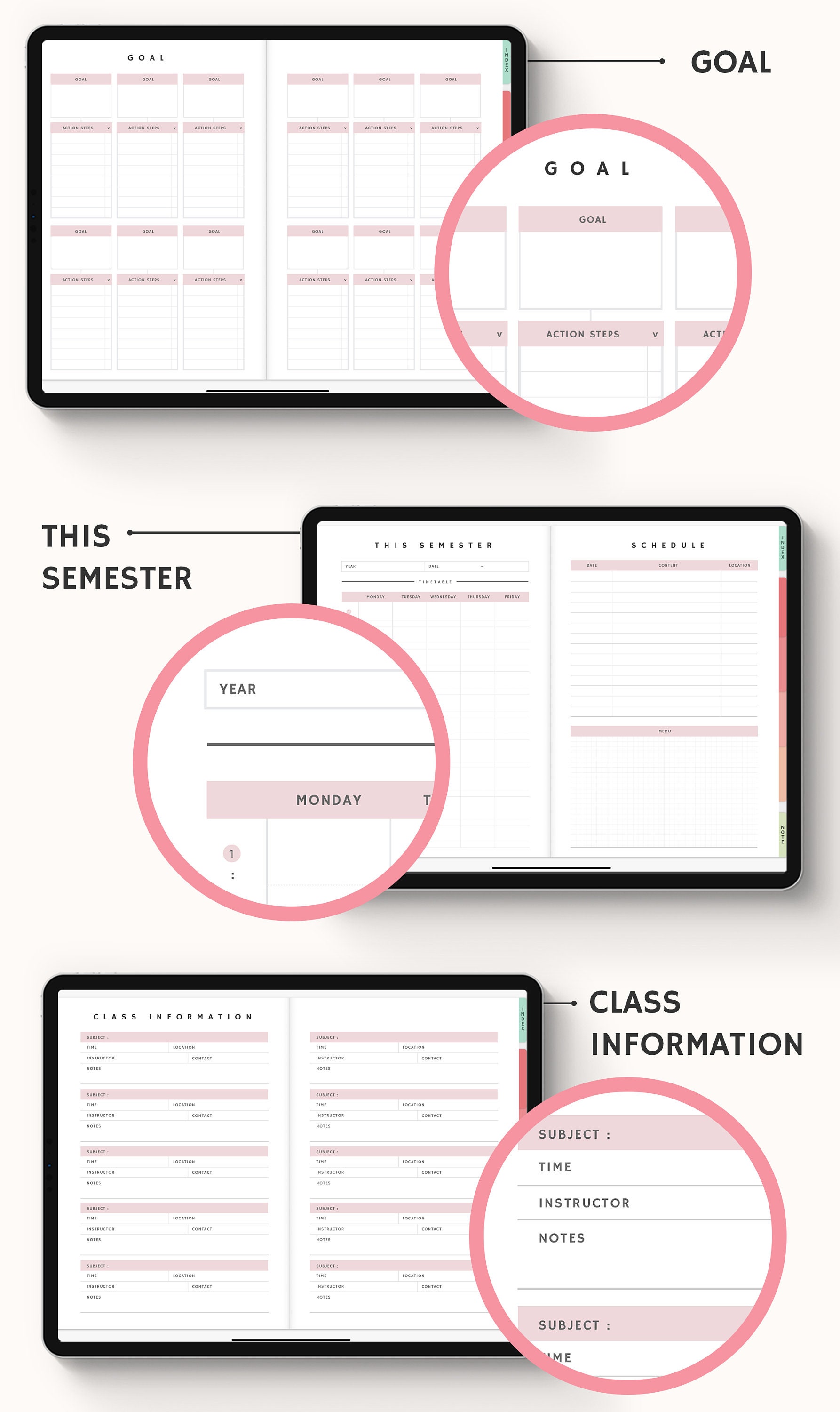 Undated Pink Student Digital Planner 149 pages Sunday Strat, Monday ...