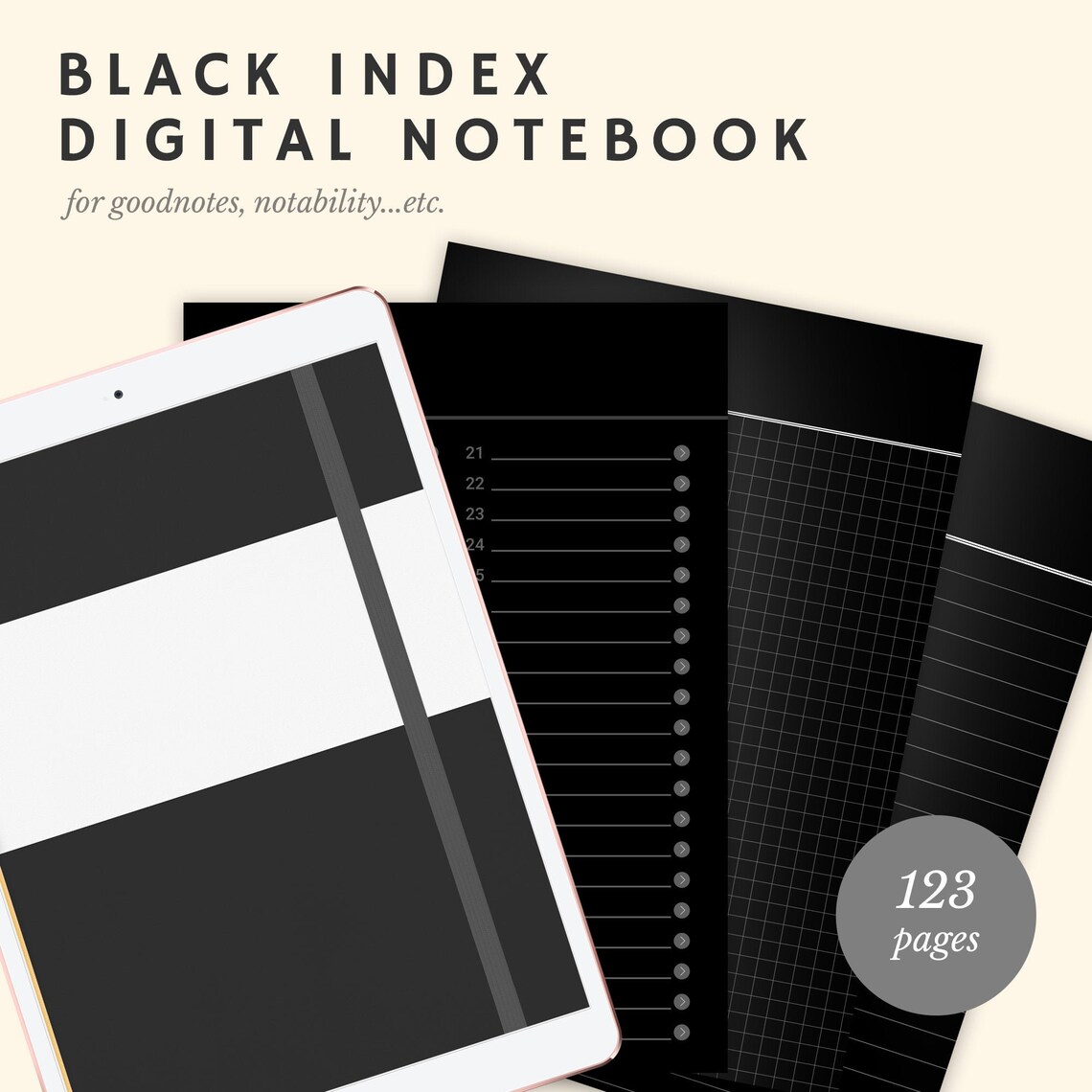 Black Index Digital Notebook, Goodnotes Template, Goodnotes Notebook ...