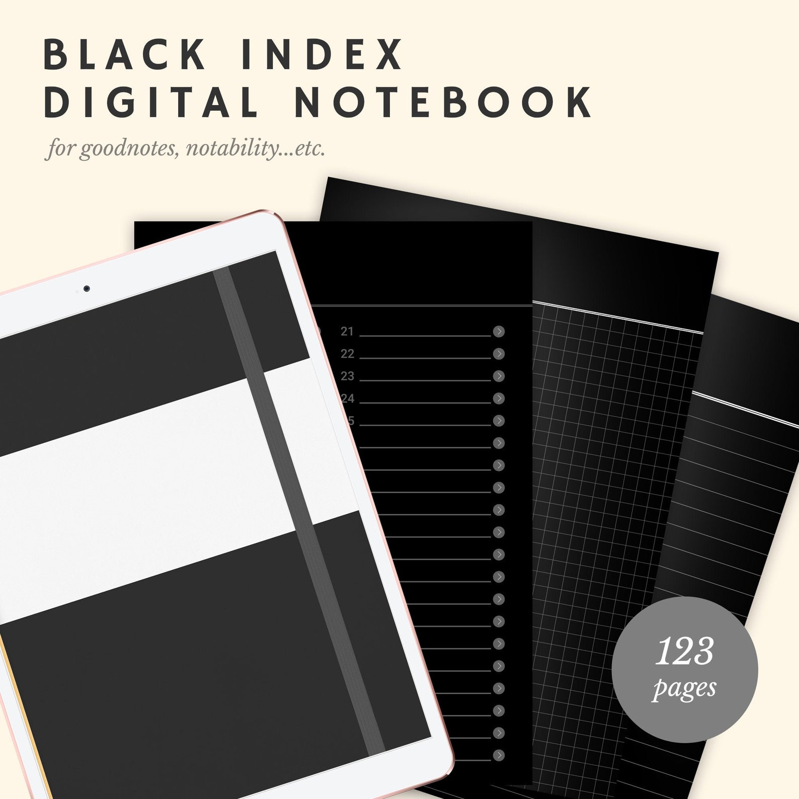 Black Index Digital Notebook Goodnotes Template Goodnotes Etsy
