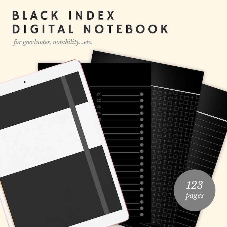 Black Index Digital Notebook, Goodnotes Template, Goodnotes Notebook ...
