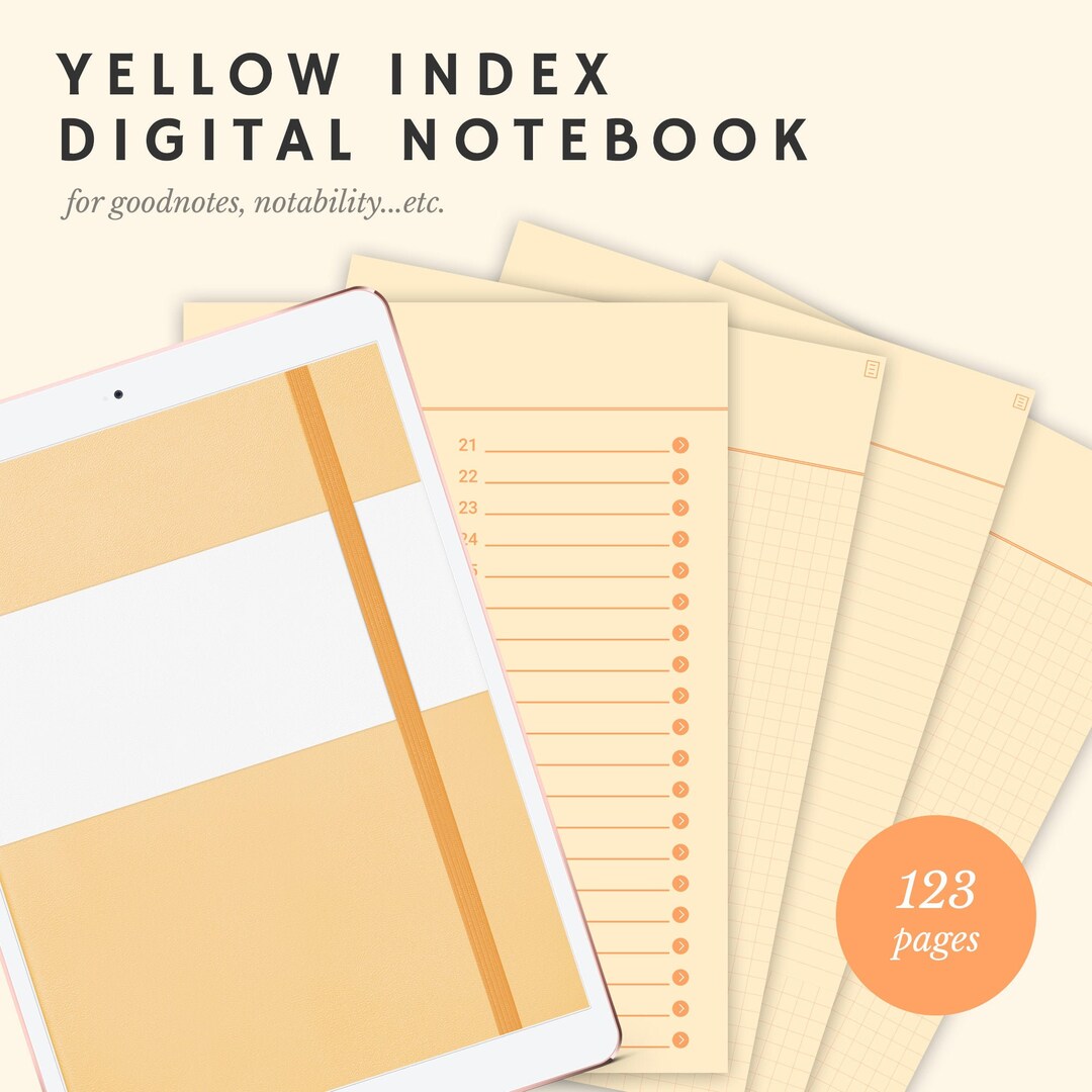 Yellow Index Digital Notebook, Goodnotes Template, Goodnotes Notebook ...