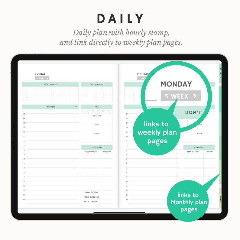 Undated Mint Student Digital Planner 149 pages Sunday strat | Etsy