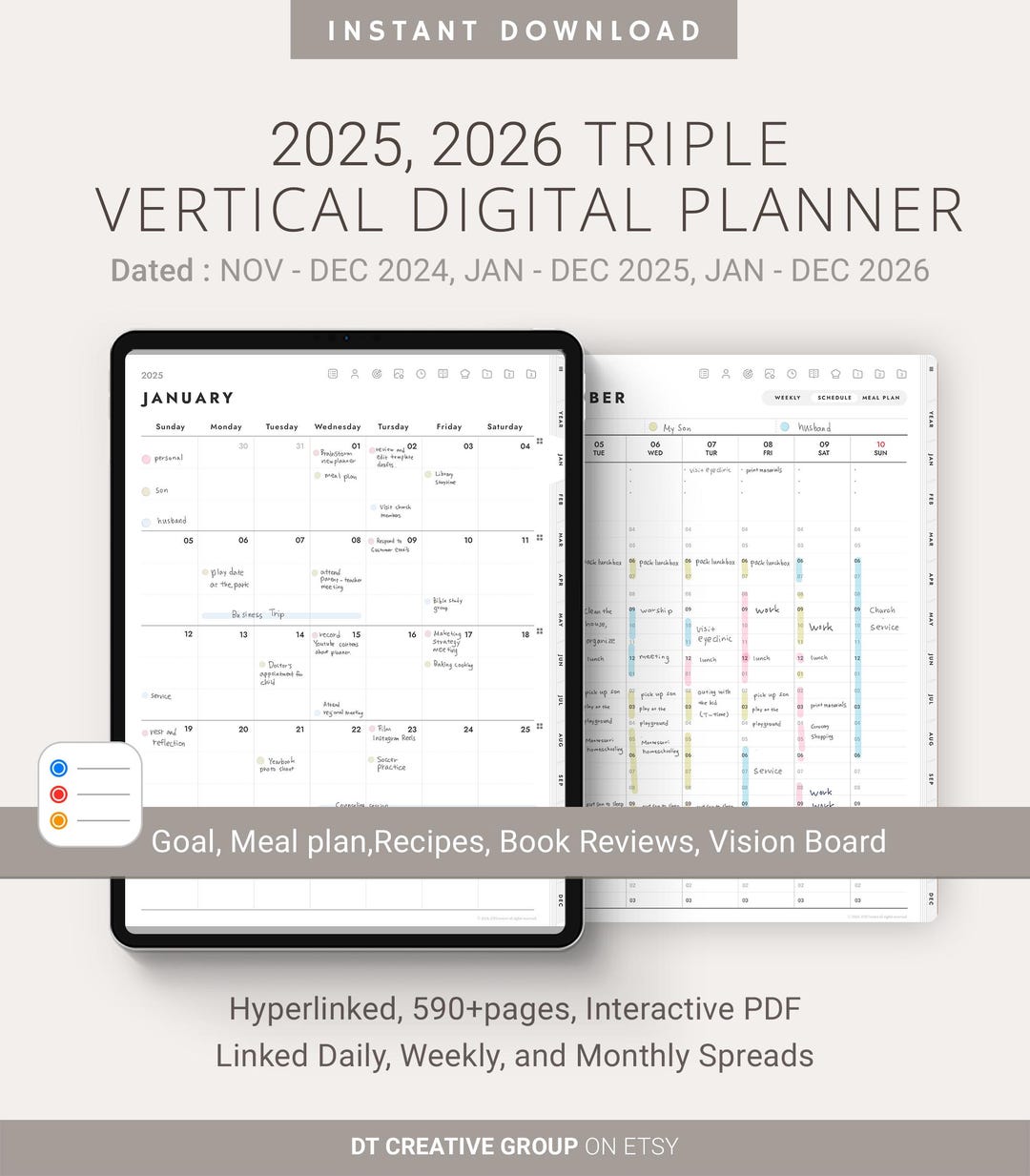 2025 2026 Triple Digital Planner, Dated Planner, 2025 Year Journal ...