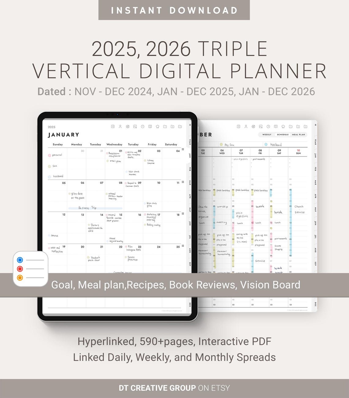 2025 2026 Triple Digital Planner, Dated Planner, 2025 Year Journal ...