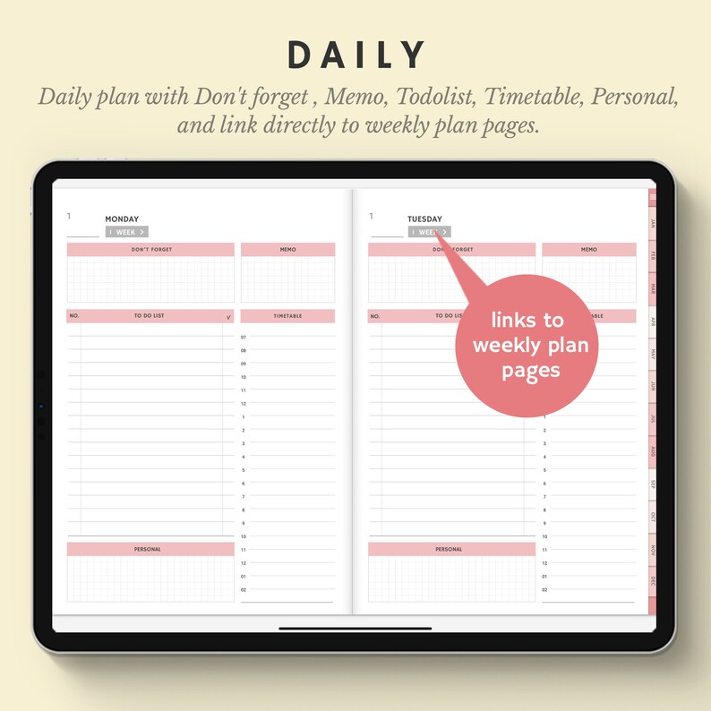 Undated Pink Business Digital Planner 410 pages Sunday Strat - Etsy