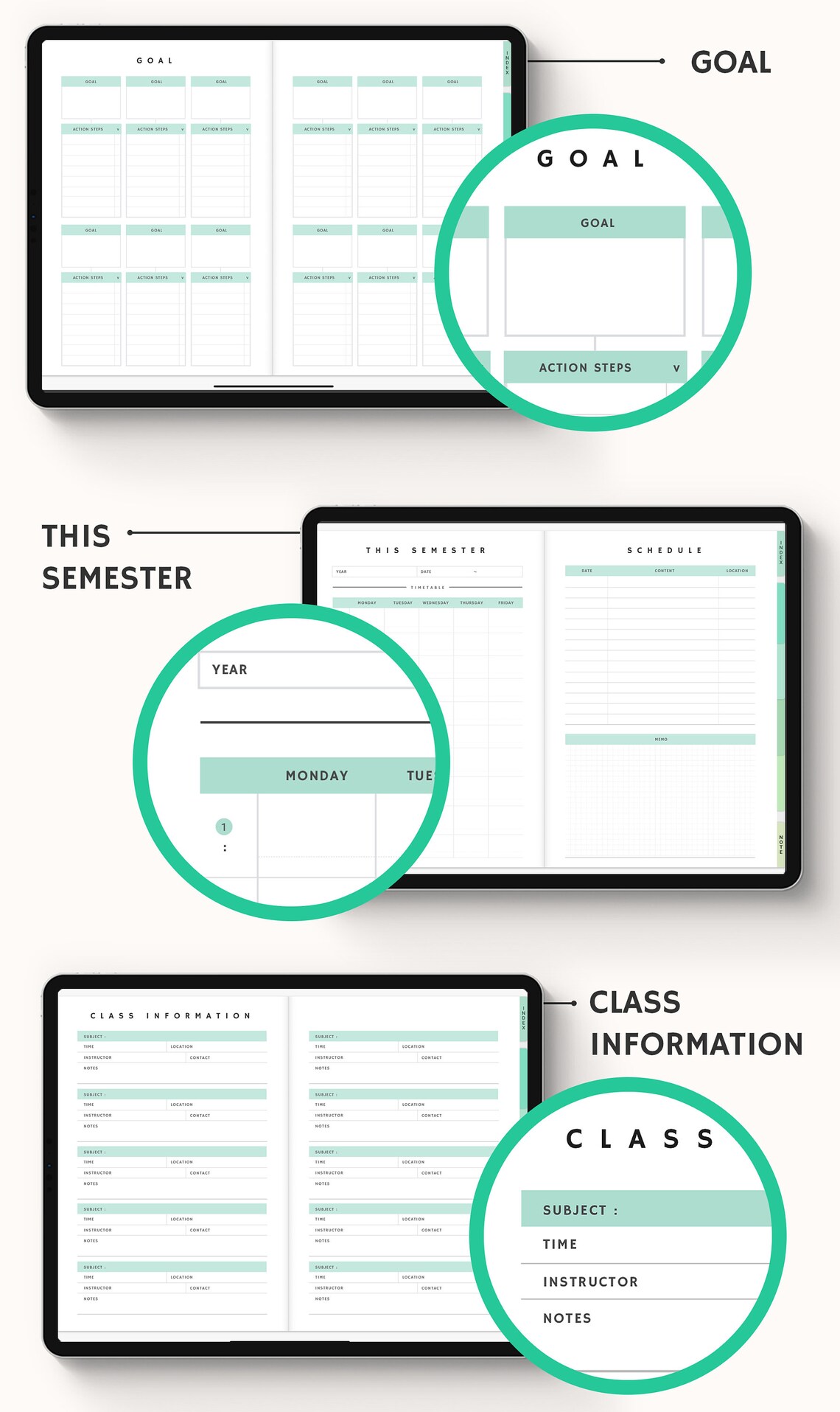Undated Mint Student Digital Planner 149 pages Sunday Strat - Etsy