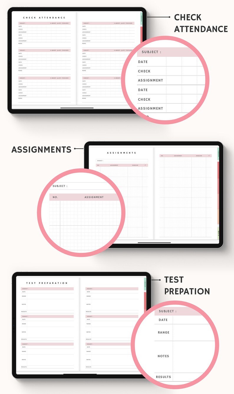 Undated Pink Student Digital Planner 149 pages Sunday Strat, Monday ...