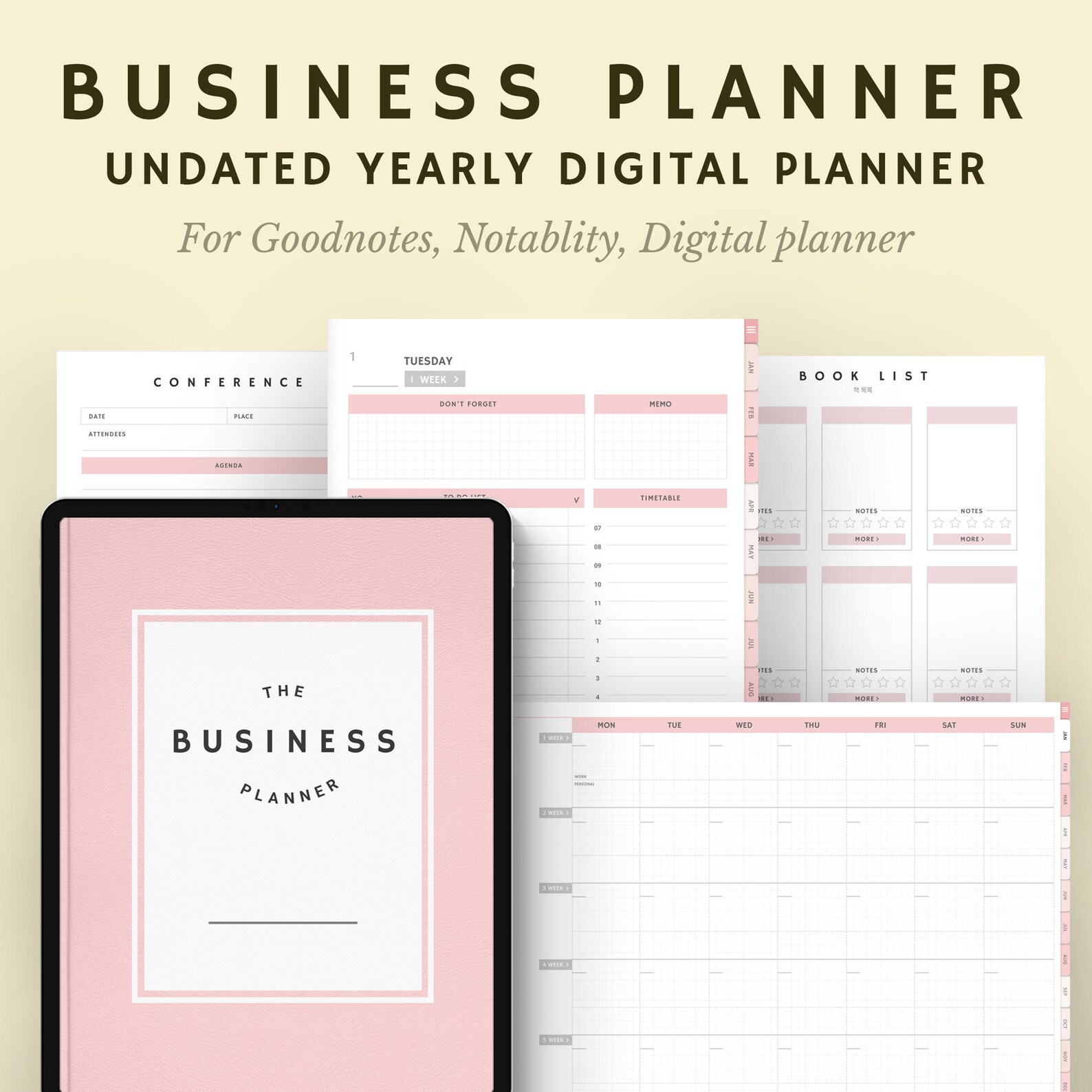 Undated Pink Business Digital Planner 410 pages Sunday Strat, Monday ...