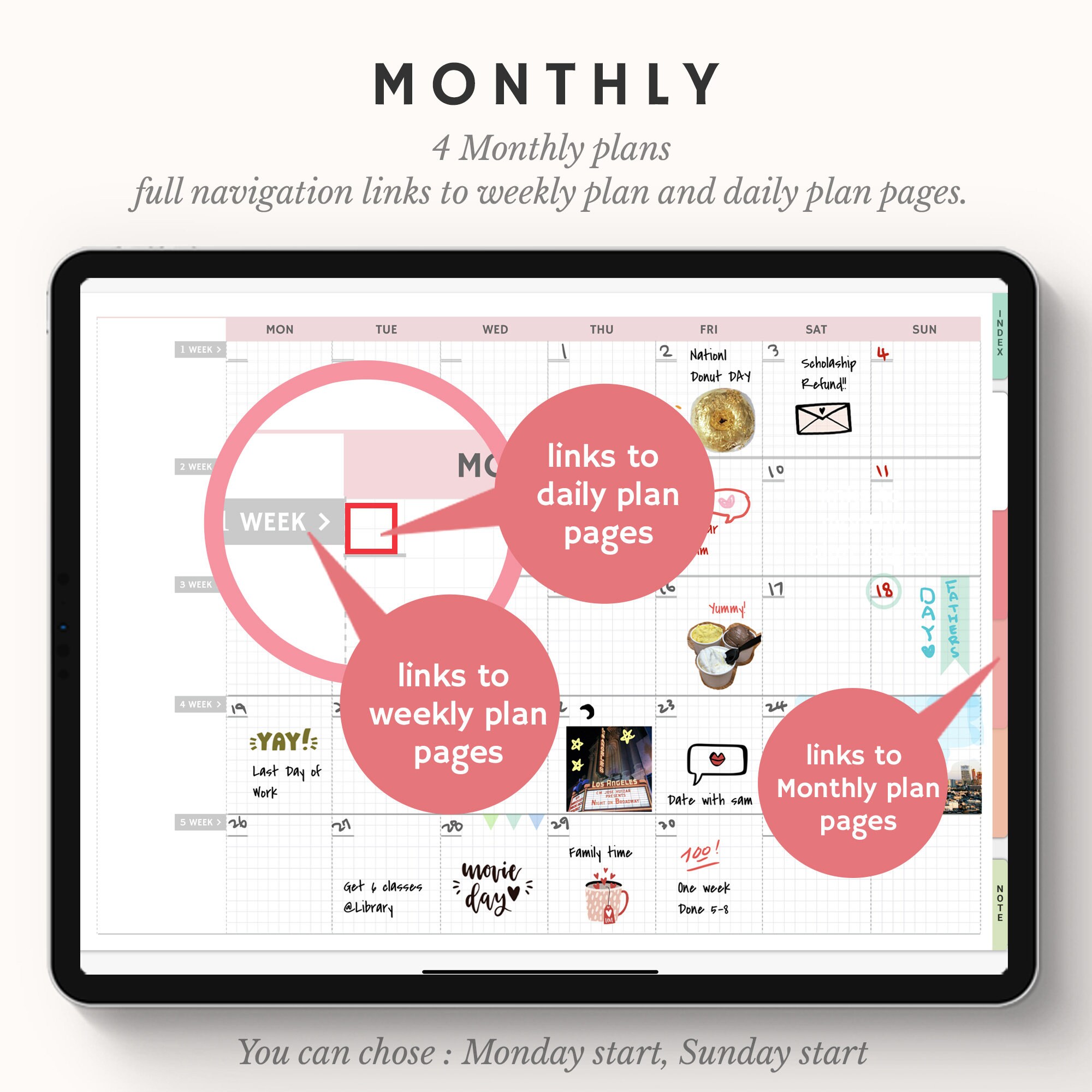 Undated Pink Student Digital Planner 149 pages Sunday Strat, Monday ...