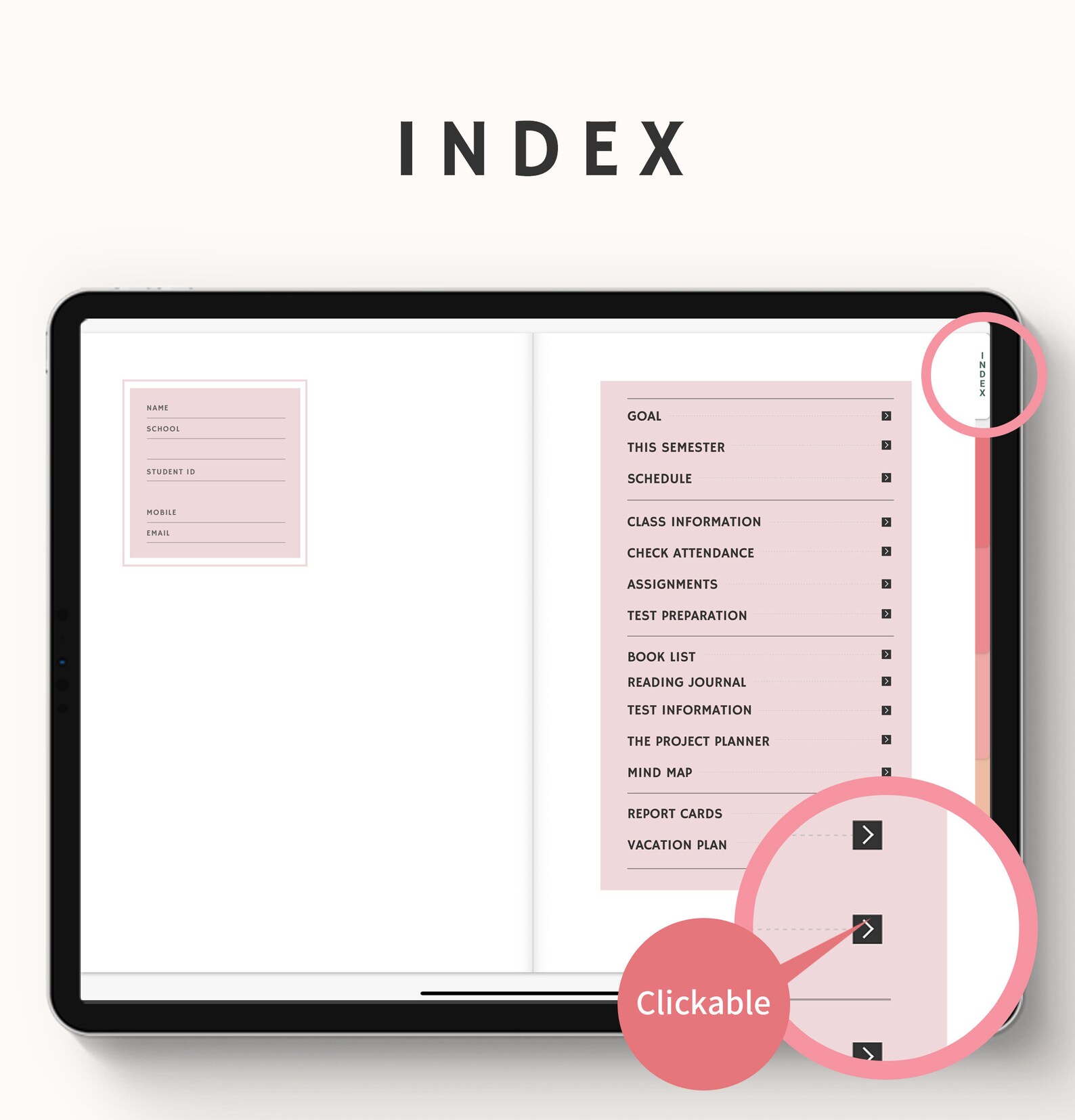 Undated Pink Student Digital Planner 149 pages Sunday Strat, Monday ...