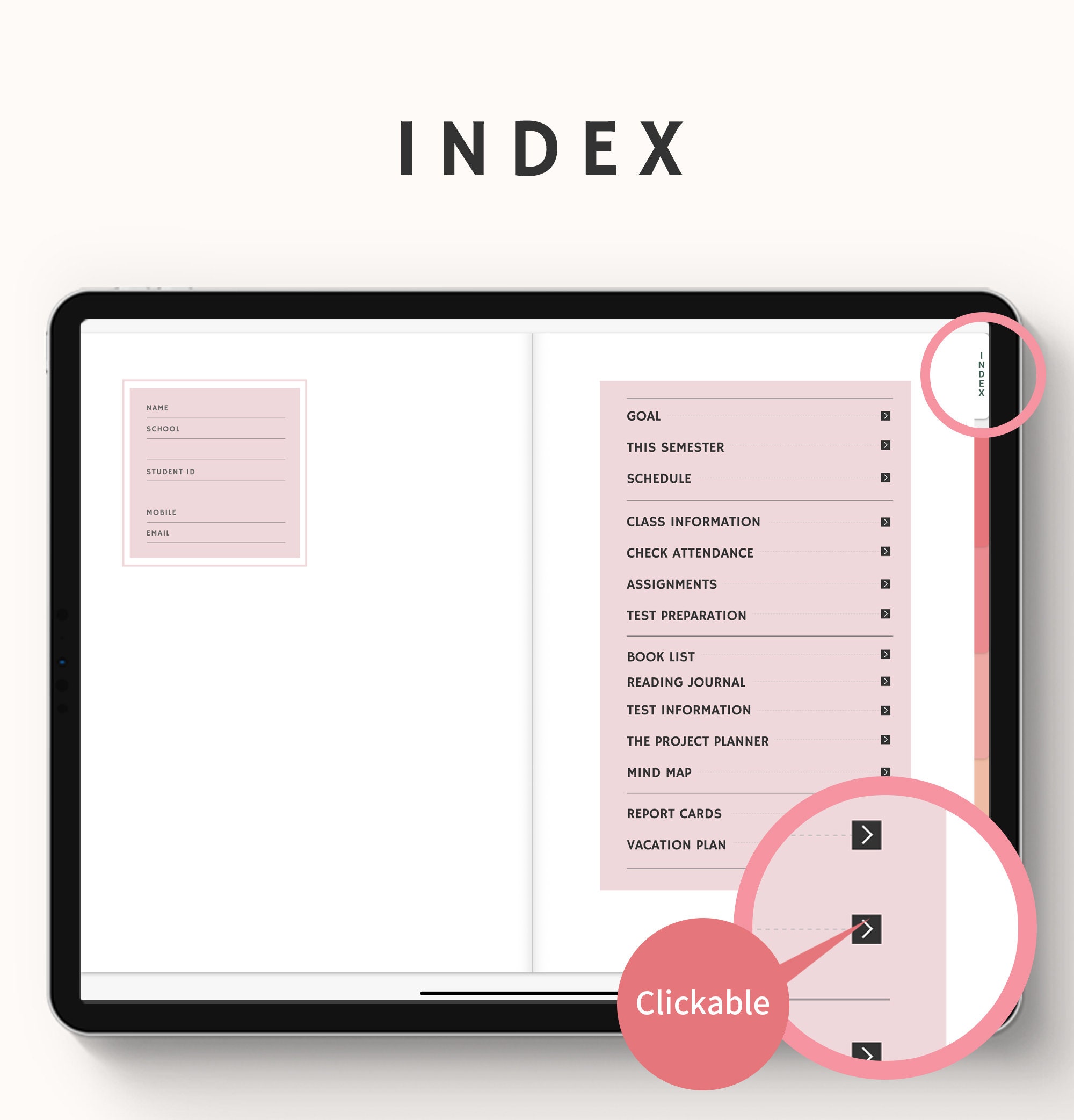 Undated Pink Student Digital Planner 149 pages Sunday Strat, Monday ...