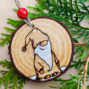 Santa Wooden Tree Decoration, Original Pyrography Design, Natural Wood ...