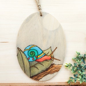 Pyrography Hippie Snail Wall Art, Wooden Oval Wall Hanging, Bright and ...