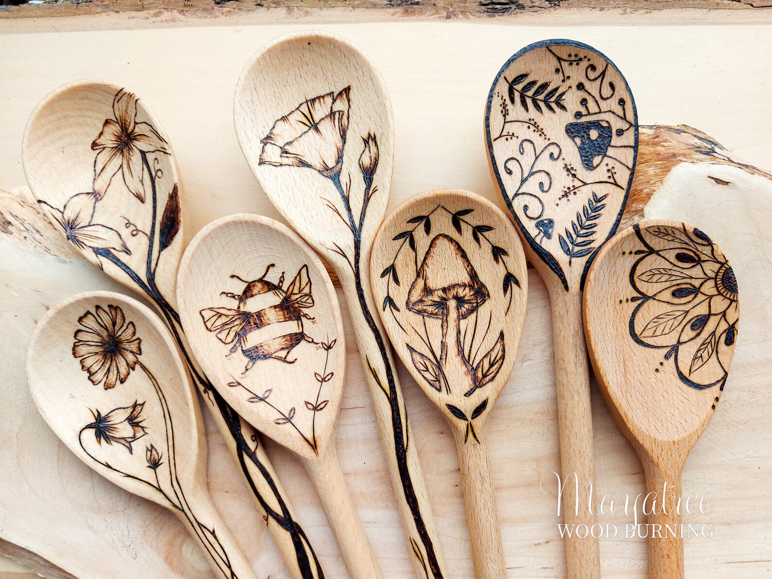 Wildflowers Wooden Spoon Pyrography Flower Design - Etsy
