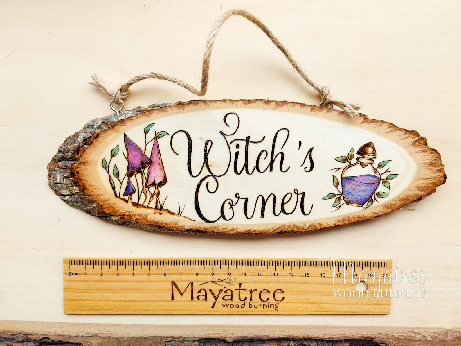 Witch's Corner Wooden Sign, Pyrography Witchy Wood Burning, Handmade ...