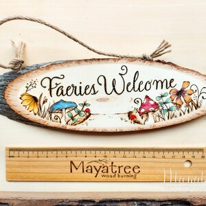Faeries Welcome Wooden Sign, Fairy Garden Pyrography Decor, Faeries and ...